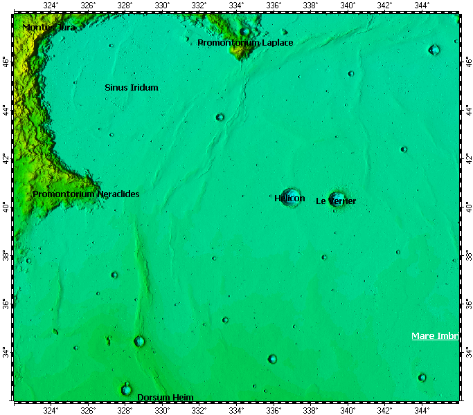 LAC-24 Sinus Iridum quadrangle of Moon, topography