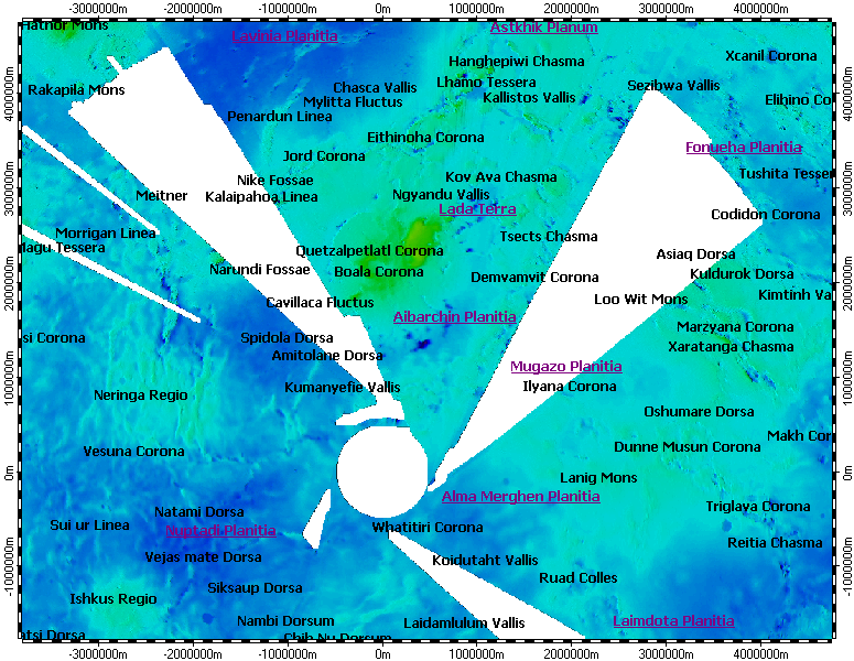 Lada Terra on South Pole of Venus, topography